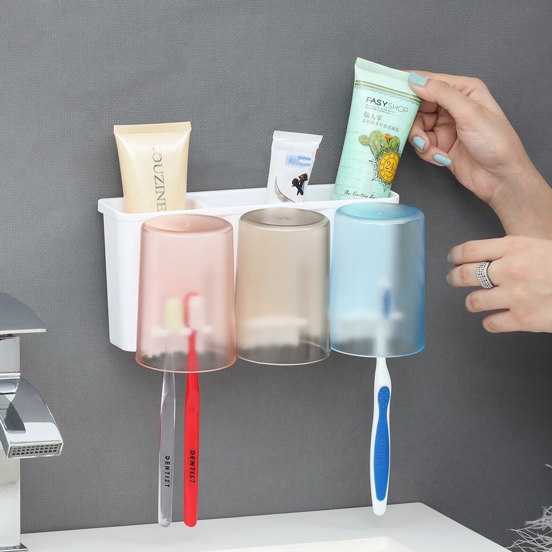 Korean Wall Mount Shine Plastic Toothbrush 3 Section Caddy – The Baby Store